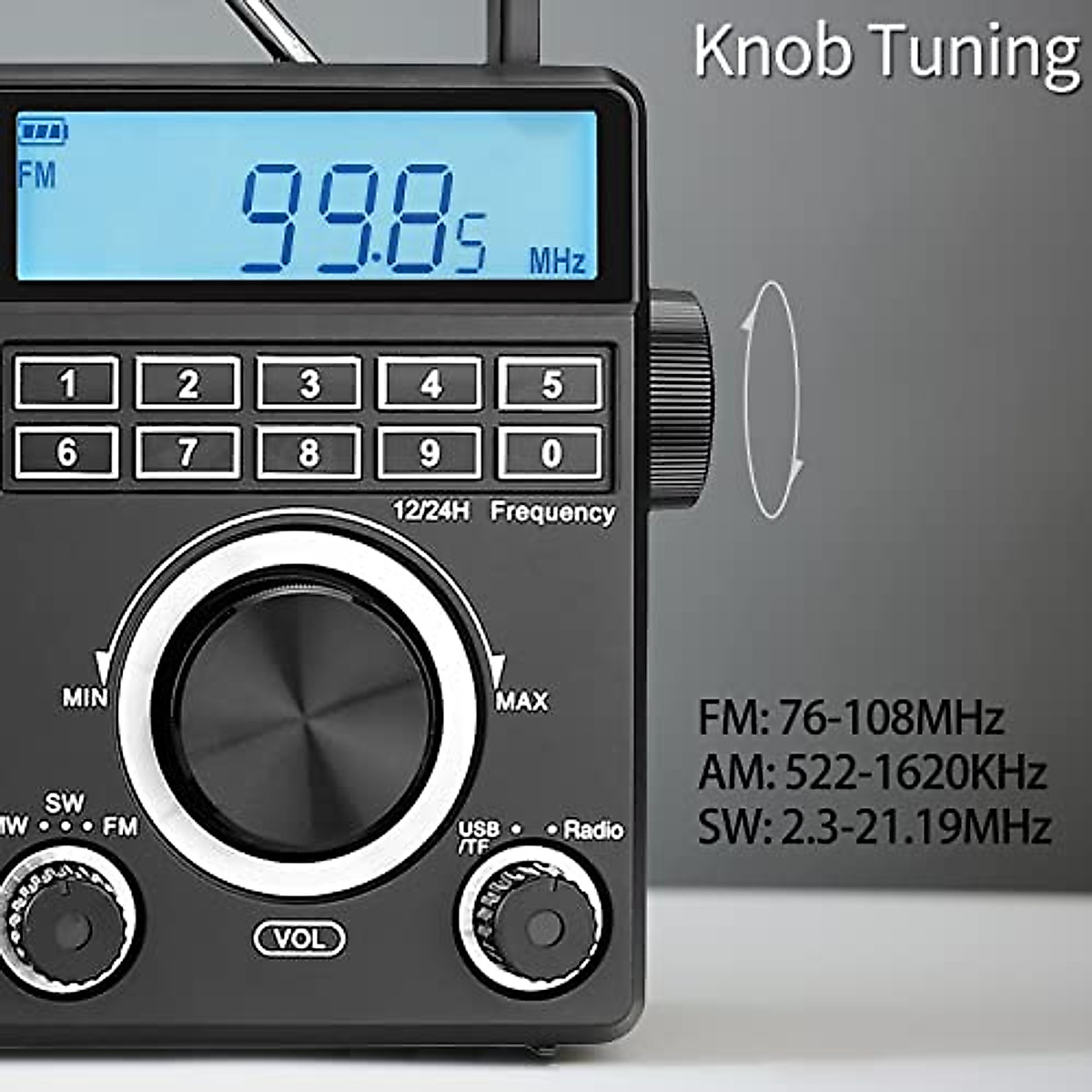 Retekess TR629 Portable Shortwave Radios, Digital Radio AM FM Plug in with DSP, Support Backlight LCD Display, Digital Tuning and Preset, USB, Micro SD, Clock, Recorder