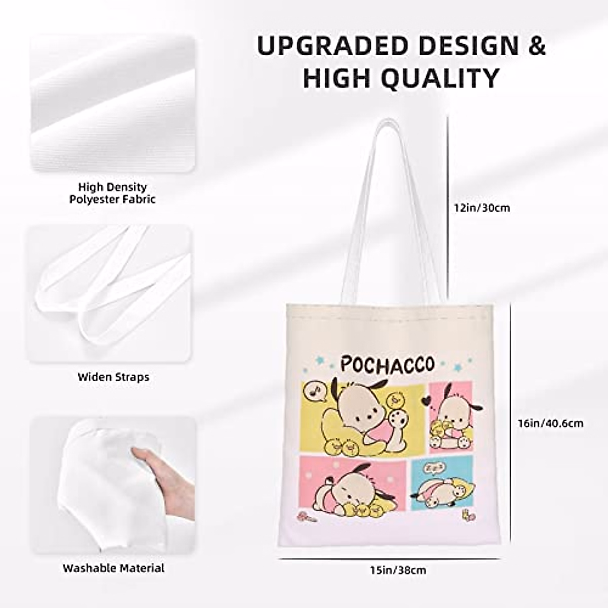 LKUZLOH Anime Canvas Tote Bag for Women Cute Shopping Bag ​Kawaii Shoulder Handbag Gym Bag For School Work