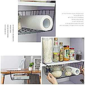 2 Pack Under Shelf Wire Basket, Hanging Storage Baskets Under Cabinet Add-on Storage Racks for Cabinet Thickness Max 1.3 inch, Slide-in Baskets Organizer for Kitchen Pantry Desk Bookshelf (white)