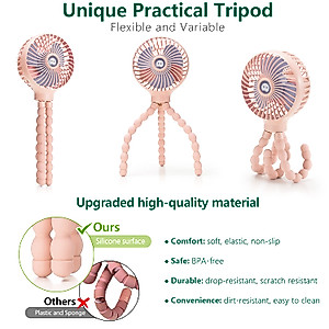 snawowo Mini Handheld Personal Portable Fan, Baby Stroller Fan, Car Seat USB or Battery Powered, with Flexible Tripod Clip on Student Bed Desk Bike Crib Treadmill Camping Traveling(Pink)