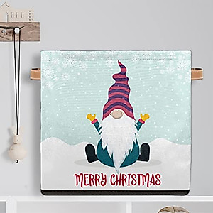 Christmas Gnome Large Collapsible Storage Bins,Funny Tomte Decorative Canvas Fabric Storage Boxes Organizer with Handles,Cube Square Baskets Bin for Home Shelves Closet Nursery Gifts
