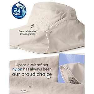 Camptrace Wide Brim UPF 50+ UV Protection Sun Hats Hiking Fishing Gardening Hats with Large Neck Flap for Womens Mens Nylon, Beige