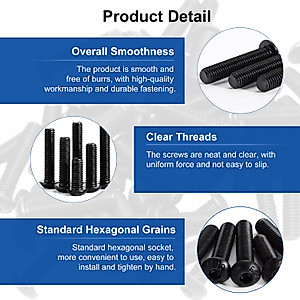 MroMax 100Pcs M5 x 8mm Button Head Socket Cap Bolts Screws, Alloy Steel 10.9 Grade, Allen Socket Drive, Black Oxide Finish, Fully Machine Thread