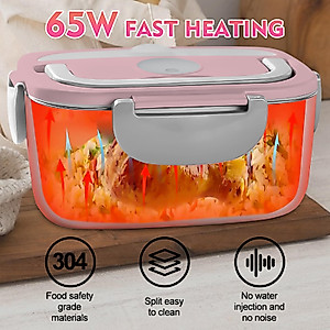 MDHAND Electric Lunch Box Food Heater, 65W Faster Heated Lunch Box, Food Warmer Lunch Box 110V/12V/24V Self Heating Lunch Box for Work/Car/Outdoors, Portable Heated Lunch Box for Adult with Lunch Bag