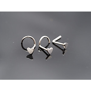 18,20 gauge Mini heart Nose Stud ,925 Sterling Silver,Tiny Heart Nose Stud / nose screw, Body Piercing Jewelry, Silver Nose ring (18g Left Screw)