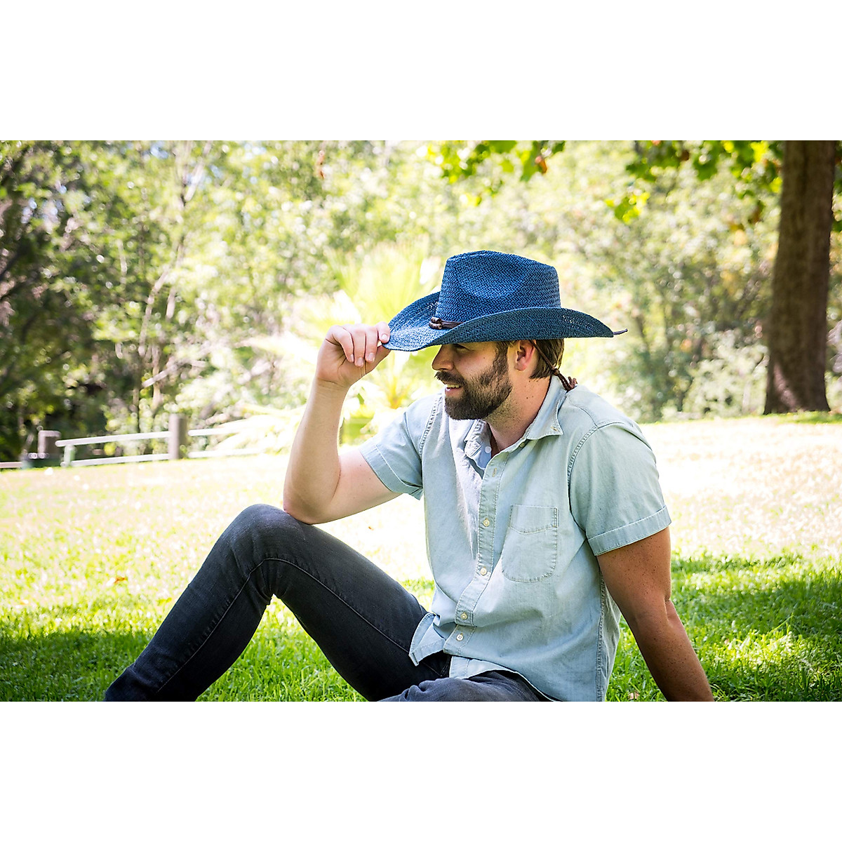 Old Stone Straw Cowboy Cowgirl Hat for Men/Women Unisex Summer Winter Wide Brim Sun Hat Dallas Western Style for Safari Fishing Beach Golf Hiking Multipurpose,Chloe Denim