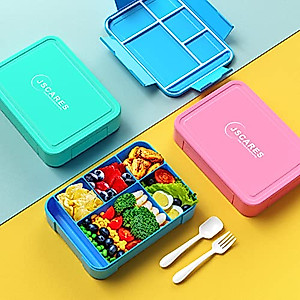 JSCARES Bento Box Adult Lunch Box, Bento Box Lunch Box Snack Containers for Kid/Adult/Toddler, 6 Compartment Bento Lunch Box for Kids, BPA Free Microwave & Dishwasher & Freezer Safe(Blue)