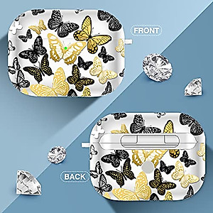 Youskin Airpods Pro Case Cute Airpods Pro Case Cover Clear Soft TPU Flexible Apple Airpods Pro Charging Case with Keychain for Women Girls，Golden Butterfly