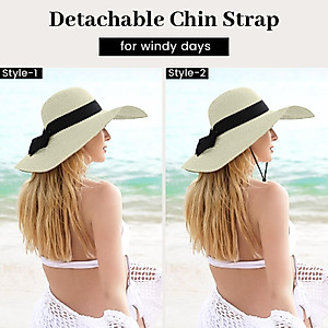 Beach Hats for Women, Wide Brim Sun Hat for Women UPF 50+ UV Sun Protection Floppy Straw Sun Hat Foldable Roll up Cap