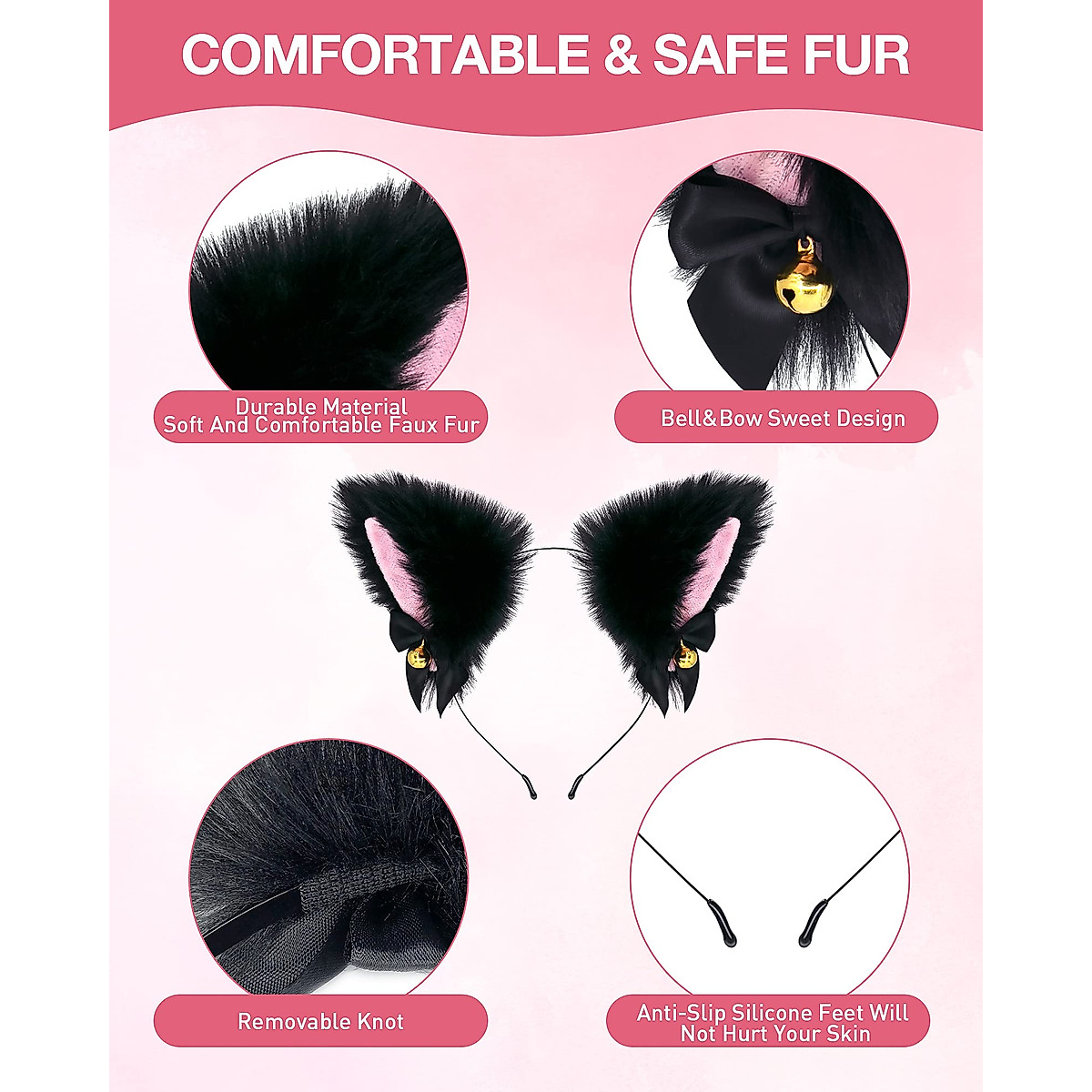 CEDAR BRIGHT Fox Cat Ears Anime Cosplay - Animal Wolf Headwear, Halloween Headband,Headpiece Costume Accessories with Bells