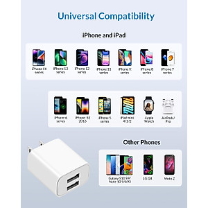 3Pack USB Charger Block, IRIRIKI 2.1A Dual Port USB Wall Charger Plug Power Adapter Fast Charging Block Cube Brick Box for iPhone 14 13 12 11 Pro Max XS XR X 8 7 6 6S SE, Samsung, LG, Android