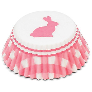 Fox Run Gingham Bunny Bake Cup Set, Standard, 50-Count, Pink