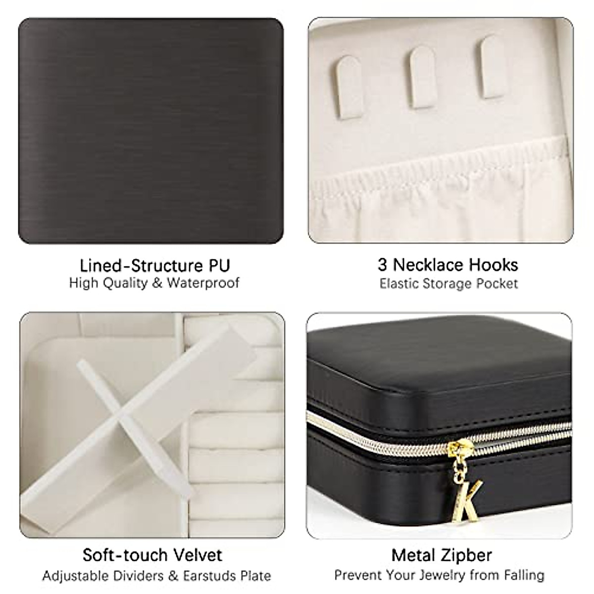 KAMIER Small Jewelry Boxes for Women | Portable Travel Jewelry Case | Wire Drawing Leather Jewelry Organizer Box for Earrings, Ring, Necklaces(Black)