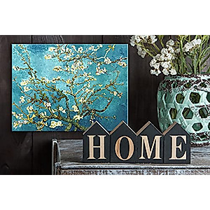 Wieco Art Almond Blossom Modern Framed Floral Giclee Canvas Prints By Van Gogh Famous Oil Paintings Reproduction Flowers Pictures on Canvas Wall Art Ready to Hang for Bedroom Home Decorations