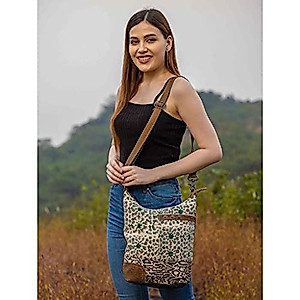 Myra Bag Unconventionally Etched Shoulder Bag Upcycled Cotton & Cowhide Leather S-2862