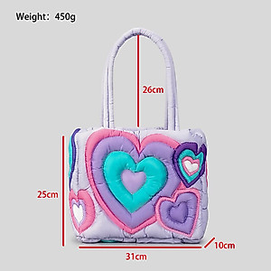 Kawaii Puffer Tote Bag Quilted Crossbody Bag for Women Puffer Bag Heart Puffy Tote Bag Down Padded Shoulder Bag for Winter (Cute Heart)