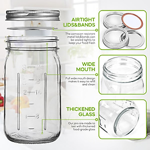 Alotpower 32 oz Mason Jars Wide Mouth 4Pack,Empty 32oz Mason Jars with Lids&Bands/Stickers/Marker/Bottle Brush(32fl.oz, Set of 4)
