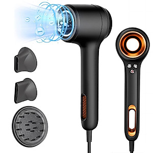 Ionic Hair Dryer, High Speed Blow Dryer, 110, 000 RPM Brushless Motor for Fast Drying, Low Noise, Memory Function, Reduce Frizz, Professional Hairdryer with Magnetic Nozzles, Diffuser for Home, Salon