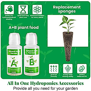 142 Pack Seed Pod Kit Compatible with AeroGarden, Hydroponics Garden Accessories for Growing System, Grow Anything Kit with 30 Grow Sponges, 30 Baskets, 50 Labels, 30 Domes, 2 Nutrient Plant Food