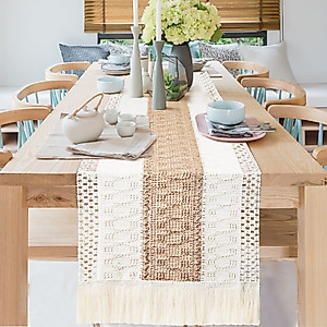 Boho Table Runner, 72 Inch Macrame Boho Fall Decor Table Runner, Natural Farmhouse Burlap Table Runners for Home Thanksgiving Fall Table Decorations