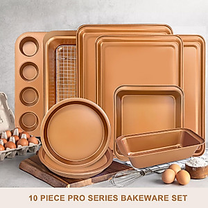RavisingRidge Baking Pans Set with Nonstick Coating, Professional 10 Pcs Including Cake Pans, Cookie Sheets, Roasting Pan, and Cooling Rack - 0.8mm Thick, Dishwasher Safe, and Heavy Duty