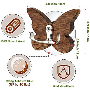 ShineZoom Wood Wall Hooks 6 Pack Coat Hooks Wall Mounted & Adhesive 2 in 1Universal Rustic Hat Hooks for Wall/ Entryway/ Bathroom/ Closet/ Door/Mudroom/Kitchen