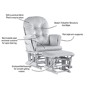 Suite Bebe Carson Glider and Ottoman in White Wood and Woven Gray Fabric