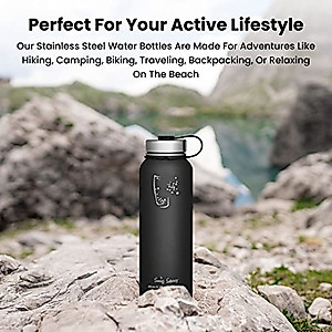 Swig Savvy Sports Water Bottle, Vacuum Insulated Stainless steel, Double Wall Wide Mouth Leakproof Lid - 40oz (Black)