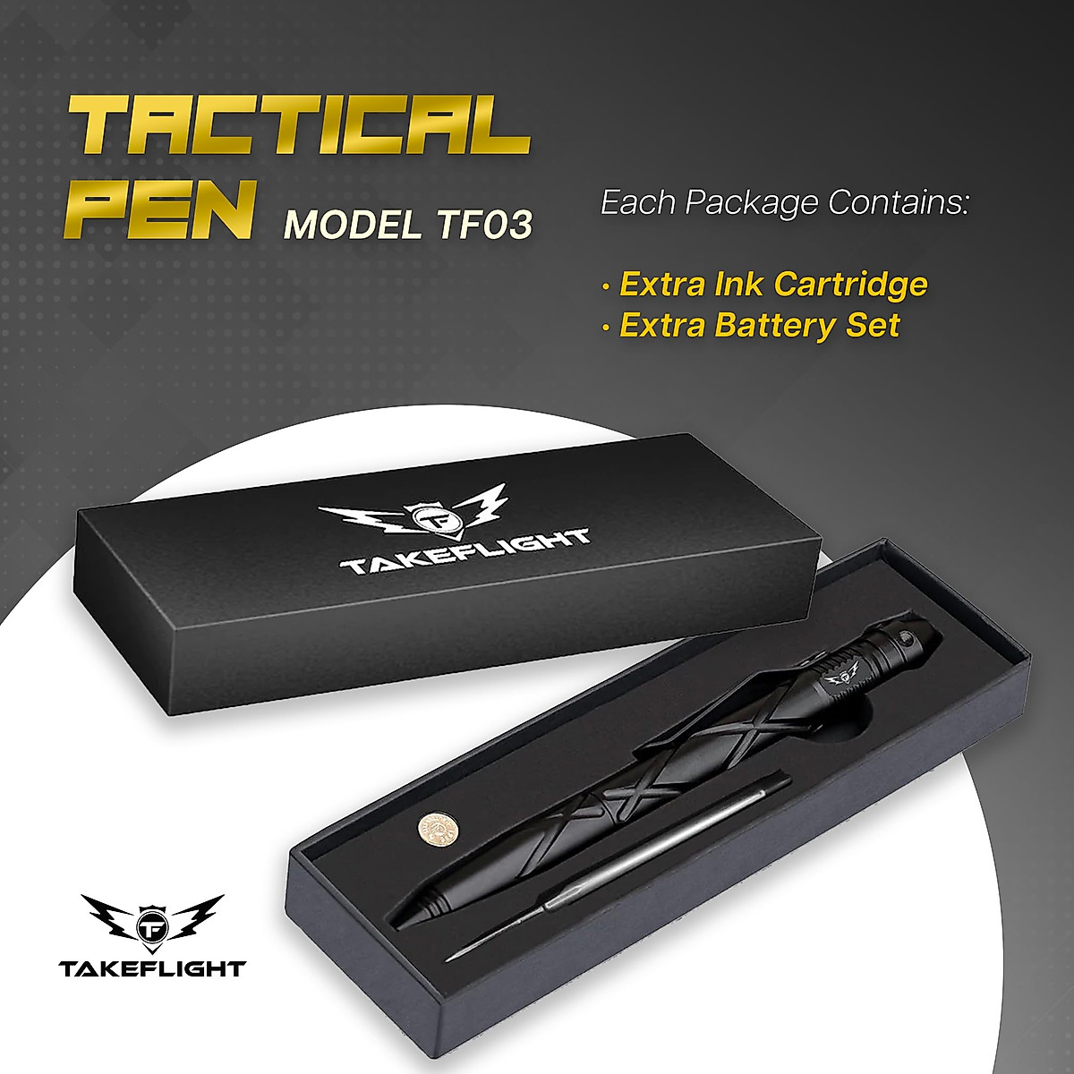 TF TAKEFLIGHT Tactical Pen Multi-Tool - Self Defense, EDC LED Flashlight & Pen - Ideal for Military & Outdoor Survival Gear - Ultimate Gift for Him - Unique Pen Gift for Brother or Dad