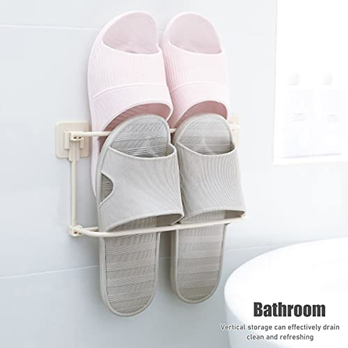 ORIJOYNA Wall Mounted Shoes Rack Plastic Shoes Hanger,Sticky Double Layer Foldable Slippers Drain Storage Rack Hanging Shoes Holder Bathroom Organizer（3 Packs）