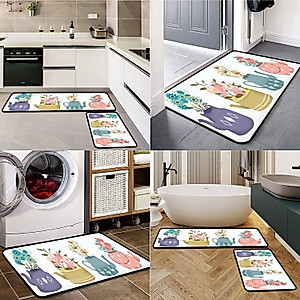 Kitchen Rugs Set Bouquet Flower teapot Set Graphic About Flower Kitchen Mat for Floor Non-Slip Washable Kitchen Runner Doormat Bath Rug Carpet Comfort Standing Mats Decorations