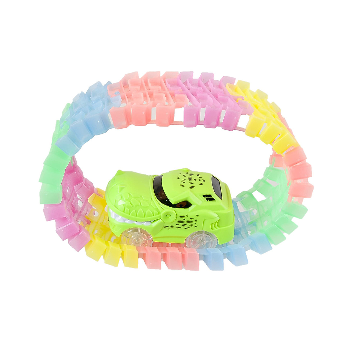 Mindscope NEON Glow Twister Tracks Dino Series 11 Feet of Neon Glow in The Dark Track Set with Dinosaur Accessories