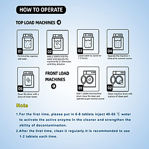 DOKIKO Washing Machine Cleaner tablets 18 Pack- Deep Clean Tablets for HE Front Loader & Top Load Washer, Eco-Friendly Septic Safe Deodorizer to Clean Inside Drum & Tub Seal.