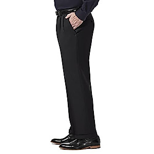 Haggar mens Premium Comfort Classic Fit Pleat Expandable Waist Dress Pants, Black, 36W x 30L US