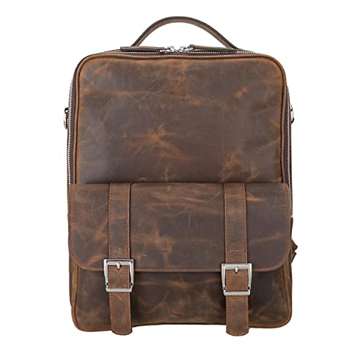 BLACKBROOK Premium Leather Backpack, Hazel Luxurious Genuine Leather Protective Travel Carrying Bag & Backpack, Laptop Bag, Case (Distressed Coffee)