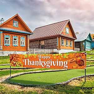 KatchOn, Happy Thanksgiving Yard Banner - Xtralarge, 120x20 Inch | Thanksgiving Banner Outdoor, Thanksgiving Outdoor Decorations | Thanksgiving Yard Signs Backdrop for Thanksgiving Yard Decorations
