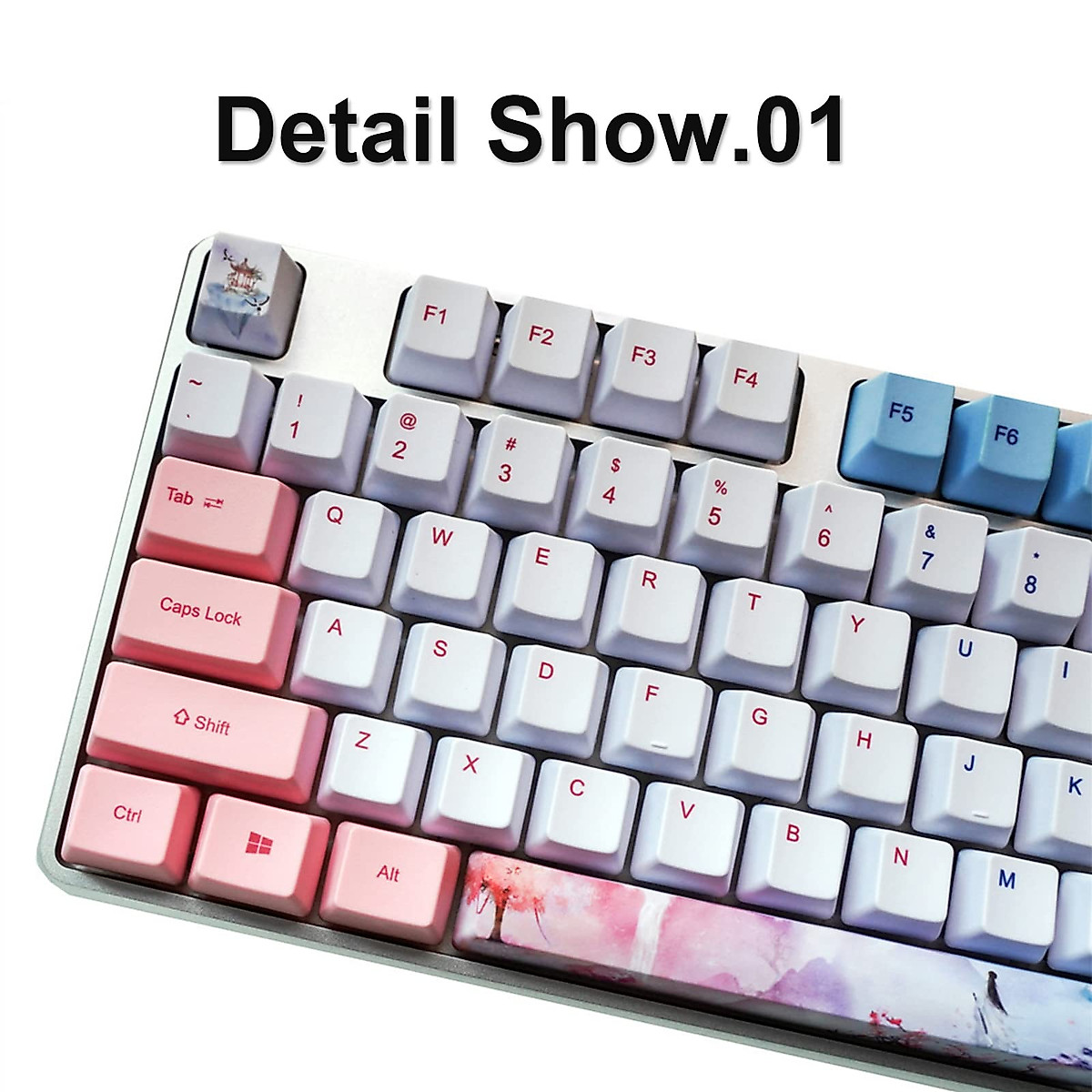 eboxer-1 73 Pcs Five-Faced Dyed Anime DIY Keycaps, PBT Keycap Set with Shaft Puller, for Mechanical Keyboards(Anime Keycaps)