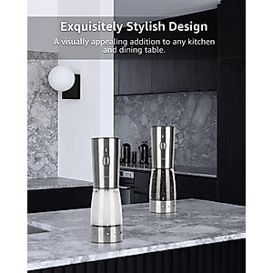 Electric Salt and Pepper Grinder Set, Large Capacity 5.3oz Salt and Pepper Grinder Set with Adjustable Coarseness, Rechargeable Stainless Steel Electric Pepper Grinder with Elegant Storage Base