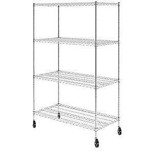 SafeRacks NSF Certified Storage Shelves, Heavy Duty Steel Wire Shelving Unit with Wheels and Adjustable Feet, Used as Pantry Shelf, Garage or Bakers Rack Kitchen Shelving - (24"x48"x72" 4-Tier)