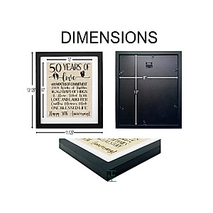 Framed 50 Years of Love Burlap Print, Gifts for Parents 50th Anniversary, Couple 50th Wedding Anniversary, Golden Anniversary Decorations, Gifts for Grandma & Grandpa, Happy 50th Anniversary