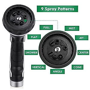 RESTMO Water Hose Nozzle, Metal Garden Hose Sprayer, Heavy Duty | 9 Spray Patterns | High Pressure | Thumb Flow Control, Ideal for Outdoor Lawn & Plant Watering, Car & Pet Washing, Silver