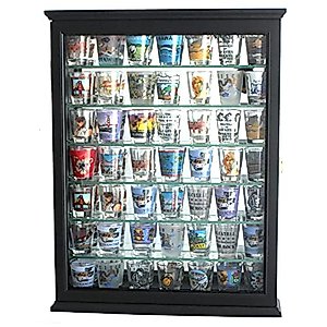 DisplayGifts Shot Glass Display Case Wall & Standing Curio Cabinet Shelf Unit Small Curio Cabinet (Black Finish)