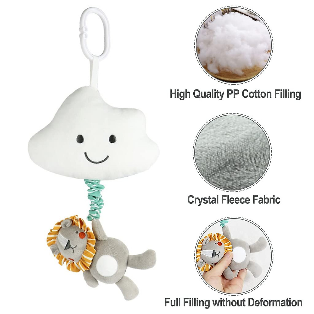 Blublu Park Baby Hanging Musical Toy with Music Box, Baby Lullaby Pull Musical Sensory Toys for Babies Boys and Girls, Clip On Baby Pram Pushchair Cribs Strollers Car Seats Toys, Cloud