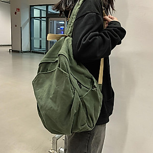 CBDAO Women's canvas bag, men's and women's large capacity leisure backpack, men's and women's travel backpack (Green,One Size)