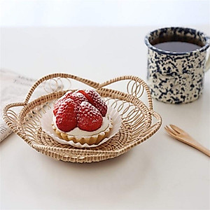 Ochine Rattan Fruit Basket Natural Woven Cake Bread Serving Tray Food Baskets Wicker Tabletop Storage Home Decor Dinner Party Coffee Breakfast Service Basket