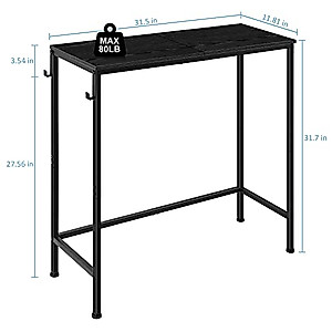 Black Console Table Narrow Modern Entryway Table Small Behind Couch Table Skinny Sofa Table Hallway Table with Hooks for Living Room Foyer Bedroom Corridor Office
