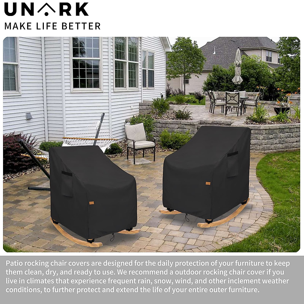UNARK Outdoor Rocking Chair Covers 2 Pack,Waterproof Heavy Duty Outdoor Chair Covers,Swivel Chair Cover,Outdoor Swivel Rocker Chair Covers ,Outdoor Rocker Covers Waterproof (28W x 33D x 39H Inch)Black