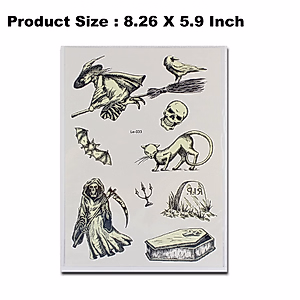 Ooopsiun Luminous Halloween Temporary Tattoos for Kids - 80 Black Styles Glow in The Dark Halloween Tattoos Party Favors Decorations for Boys Gilrs