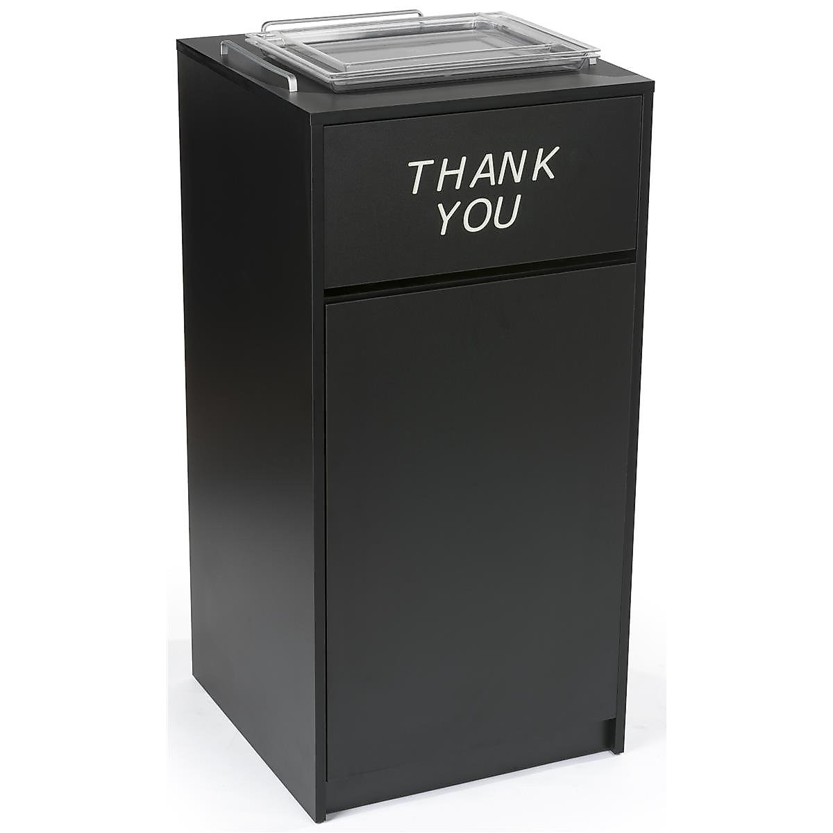Displays2go 36 Gallon Commercial Waste Bin, Restaurant & Food Court Common Areas, Recycling & Tray Storage, Black (LCKDCHTTBK)