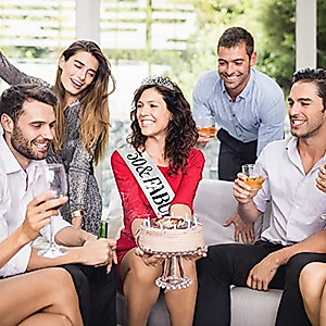 Tihebax 50th Birthday Sash and Crown/Tiara Set 50th Birthday Gifts for Women 50th Birthday Decorations Women Bonus 50th Cake Topper Pearl Pin (silver)